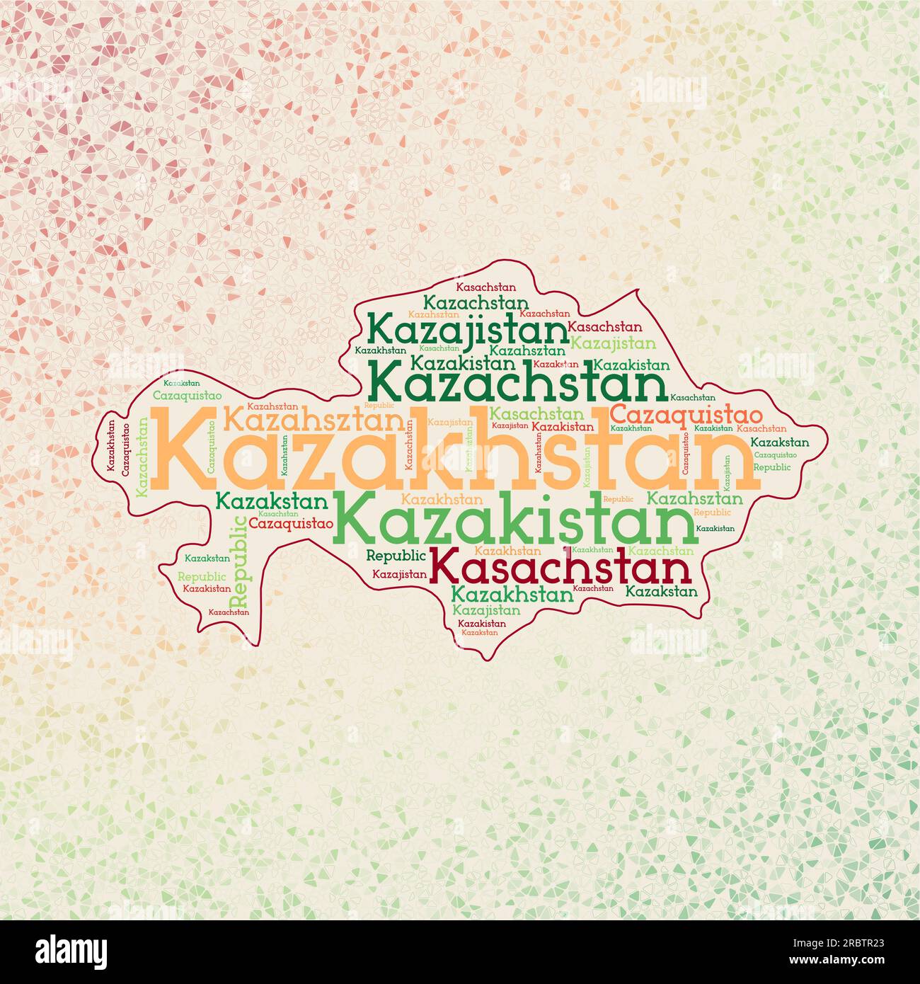 Kazakhstan shape with country names word cloud in multiple languages ...