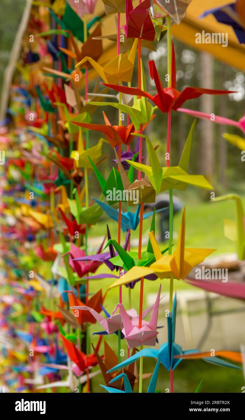 Colorful Origami Cranes for a Wedding reception Stock Photo - Alamy
