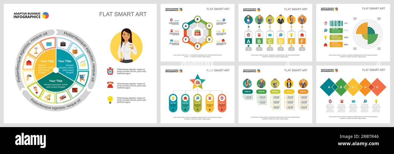 Colorful infochart diagrams set for presentation slide templates Stock ...