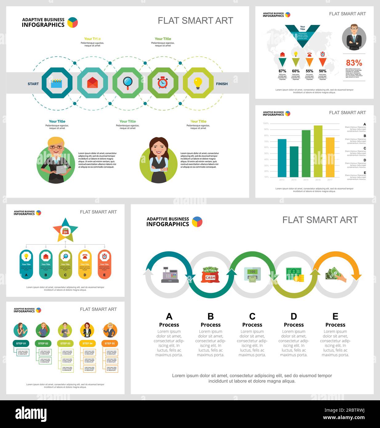 Colorful management or teamwork concept infographic chfarts set Stock ...