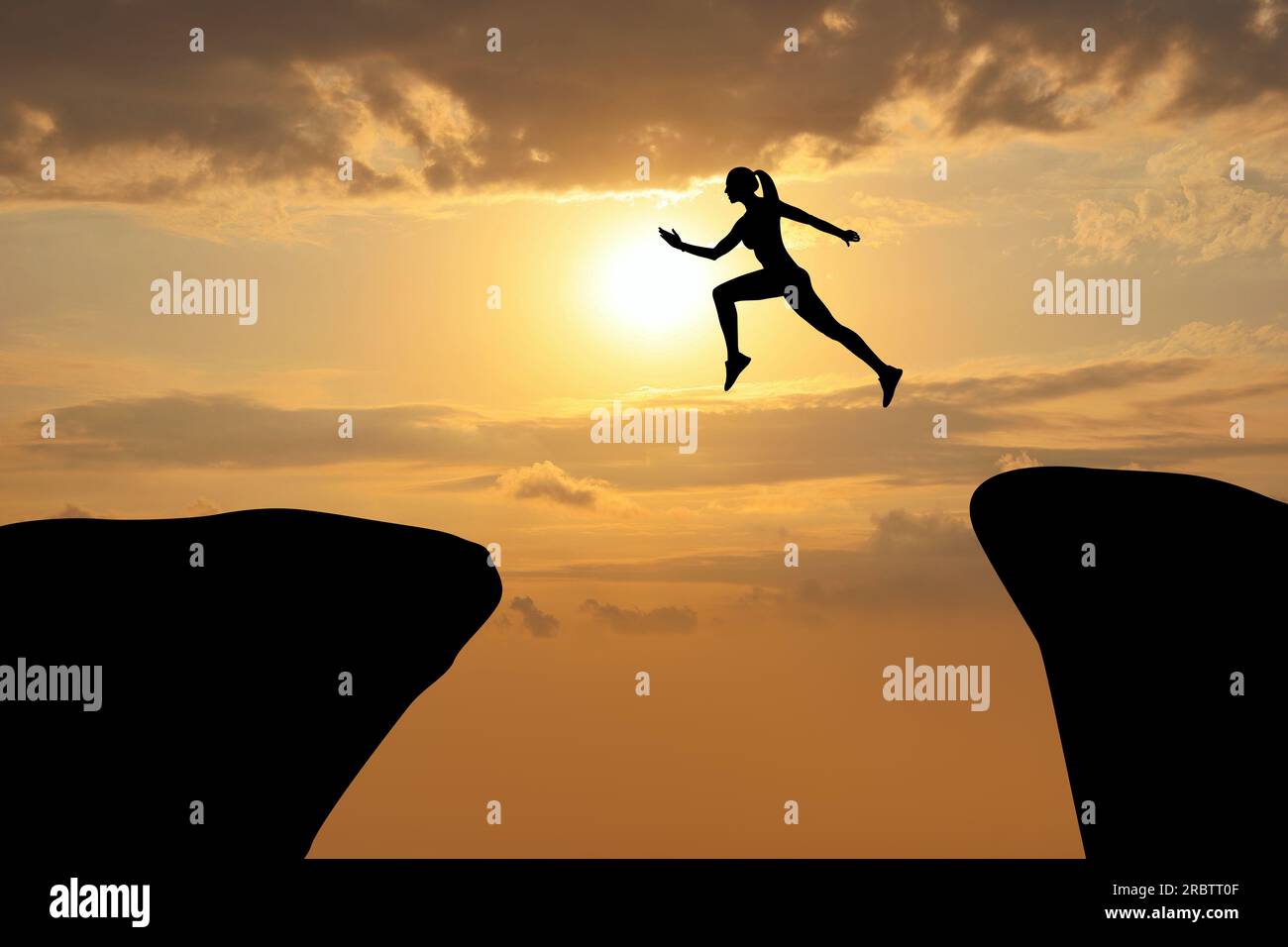 Concept of reaching life and business goals. Silhouette of woman ...