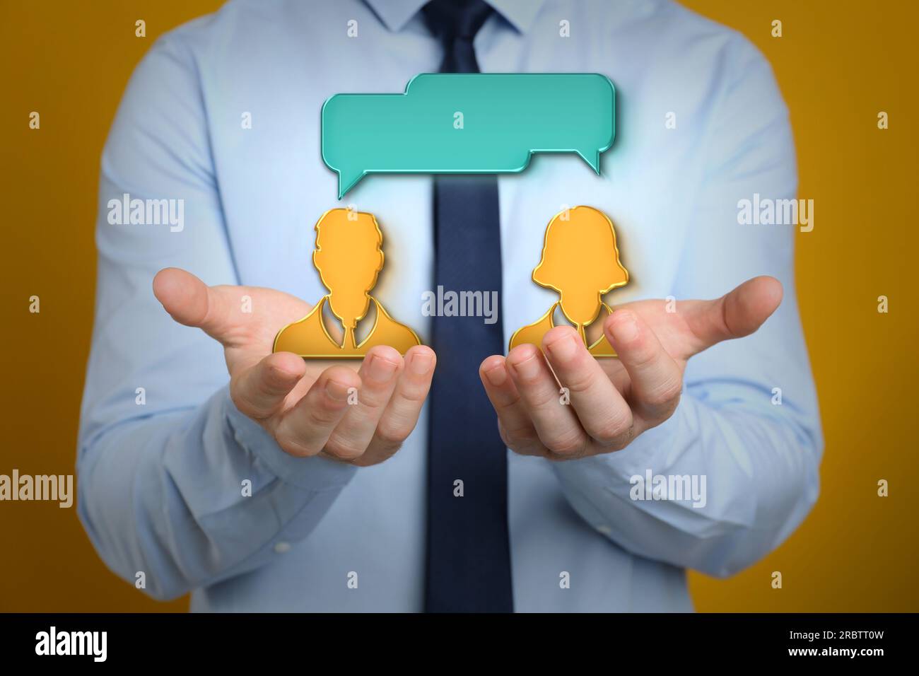 Productive dialogue, meaningful conversation. Businessman holding ...