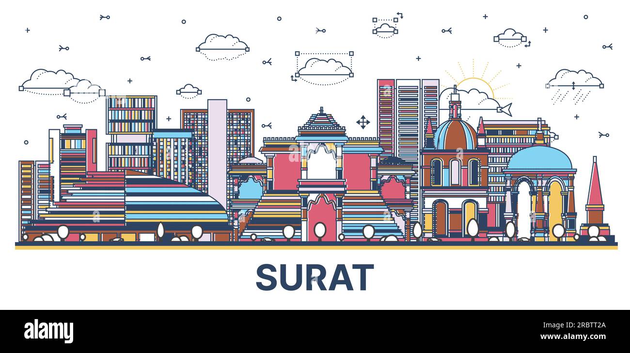 Outline Surat India City Skyline with Colored Modern and Historic ...