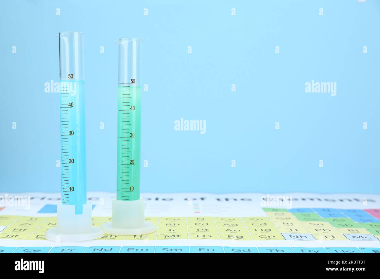 Graduated cylinders on periodic table of chemical elements, space for ...