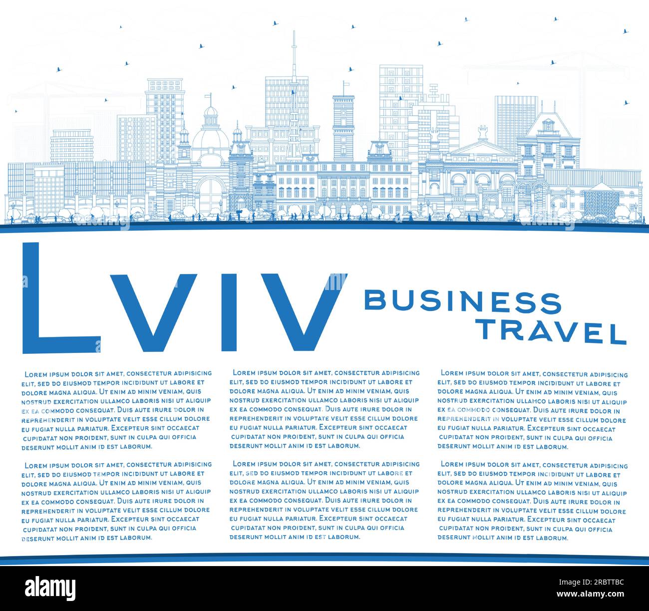 Outline Lviv Ukraine City Skyline with Blue Buildings and Copy Space ...