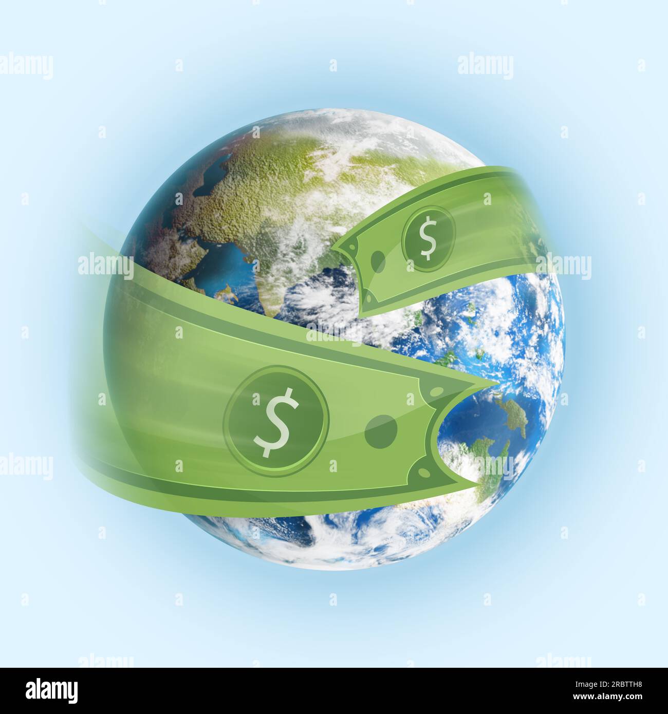 Cash flying around planet symbolizing speed of money transaction ...