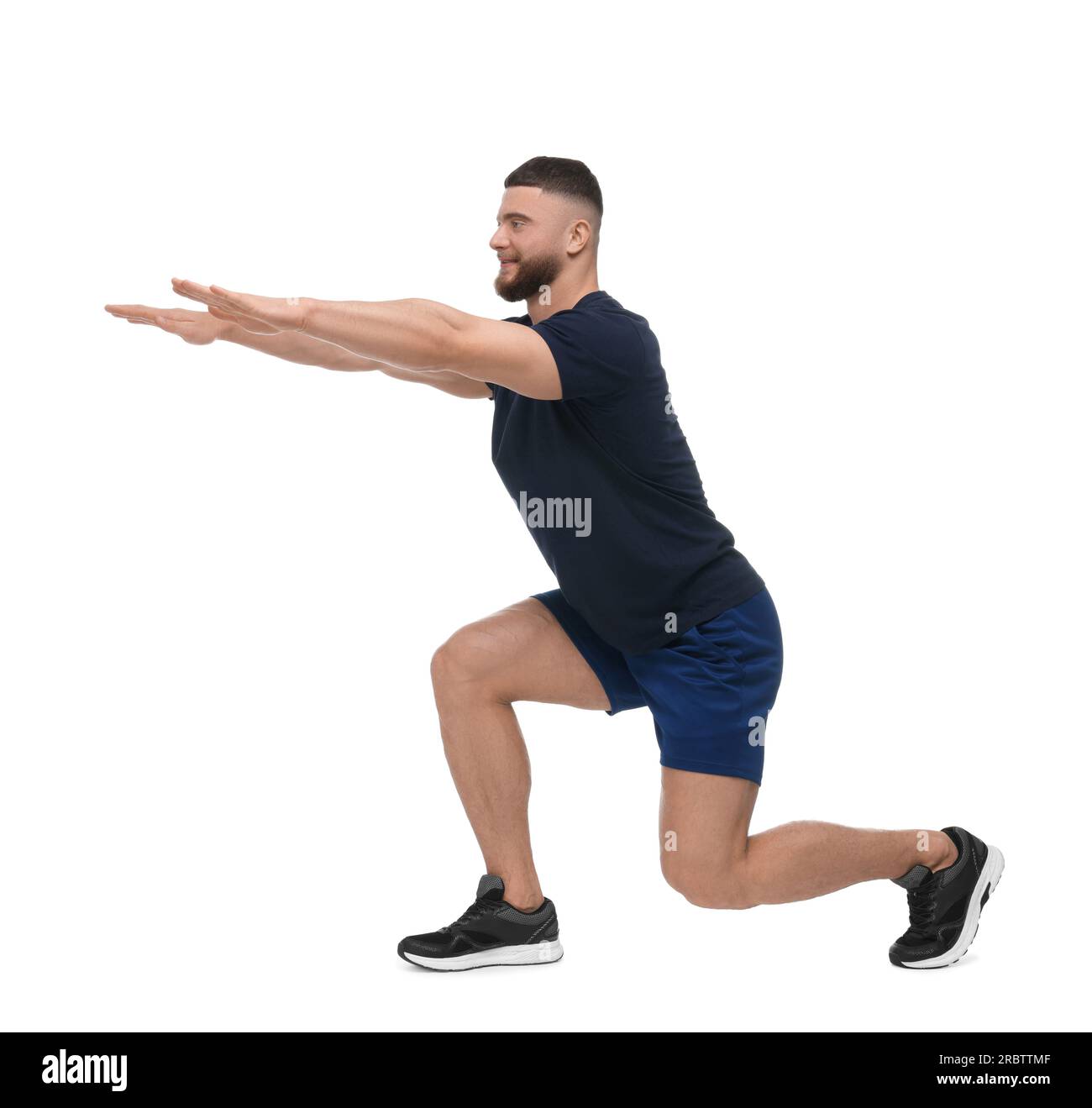 Man doing morning exercise on white background Stock Photo - Alamy