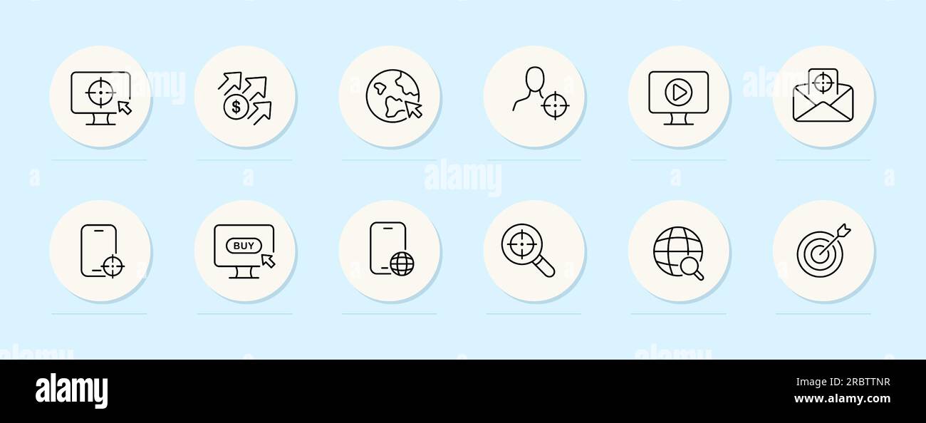 Targeted advertising line icon. Sight, TV, smartphone, mail, dollar ...