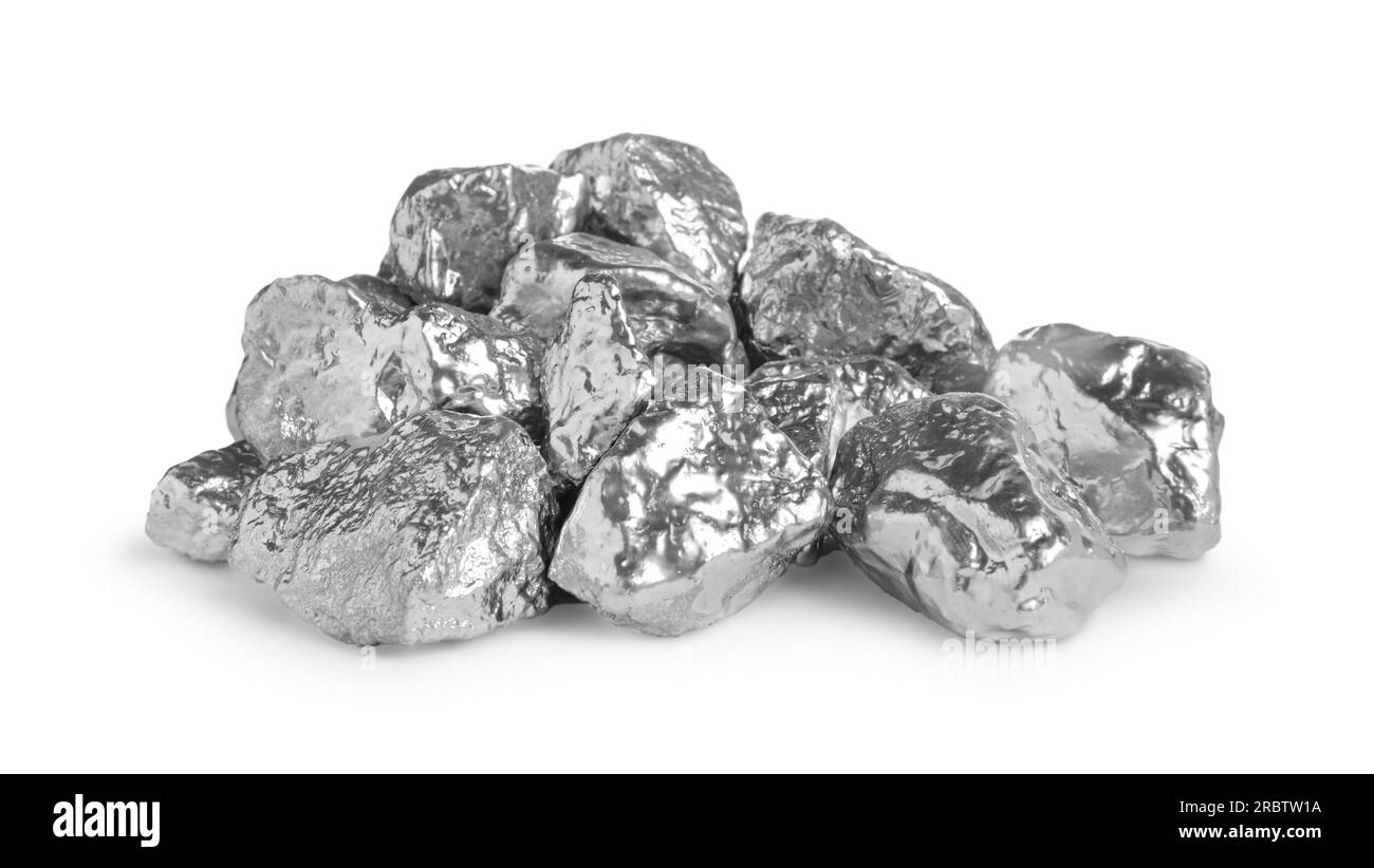 Pile of silver nuggets isolated on white Stock Photo - Alamy
