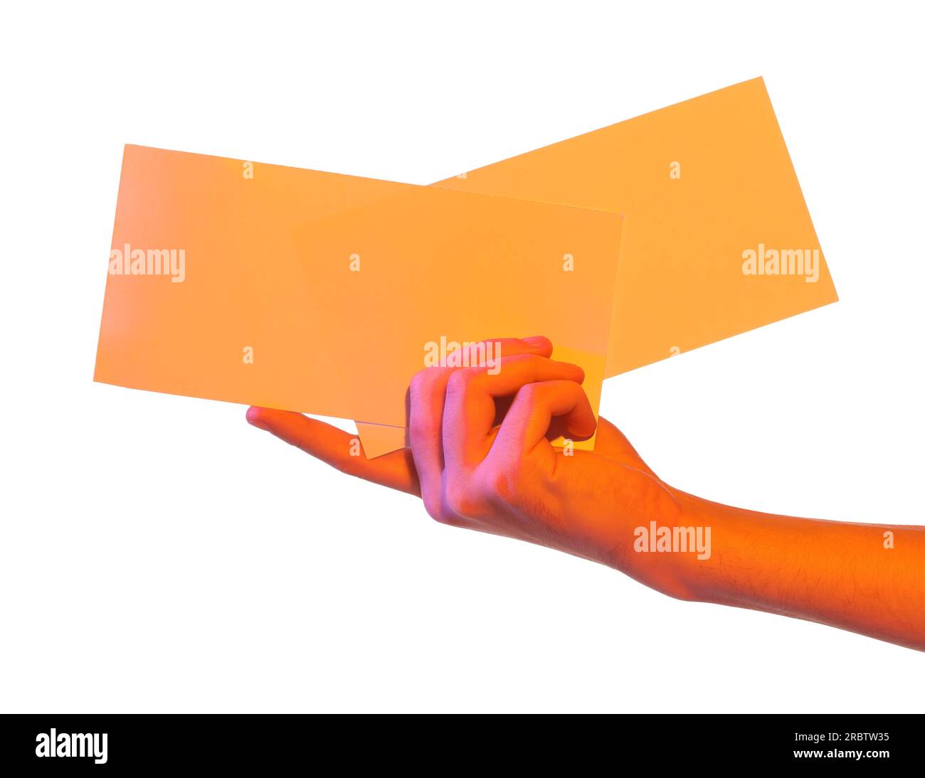 Man holding flyers on white background, closeup and space for text ...