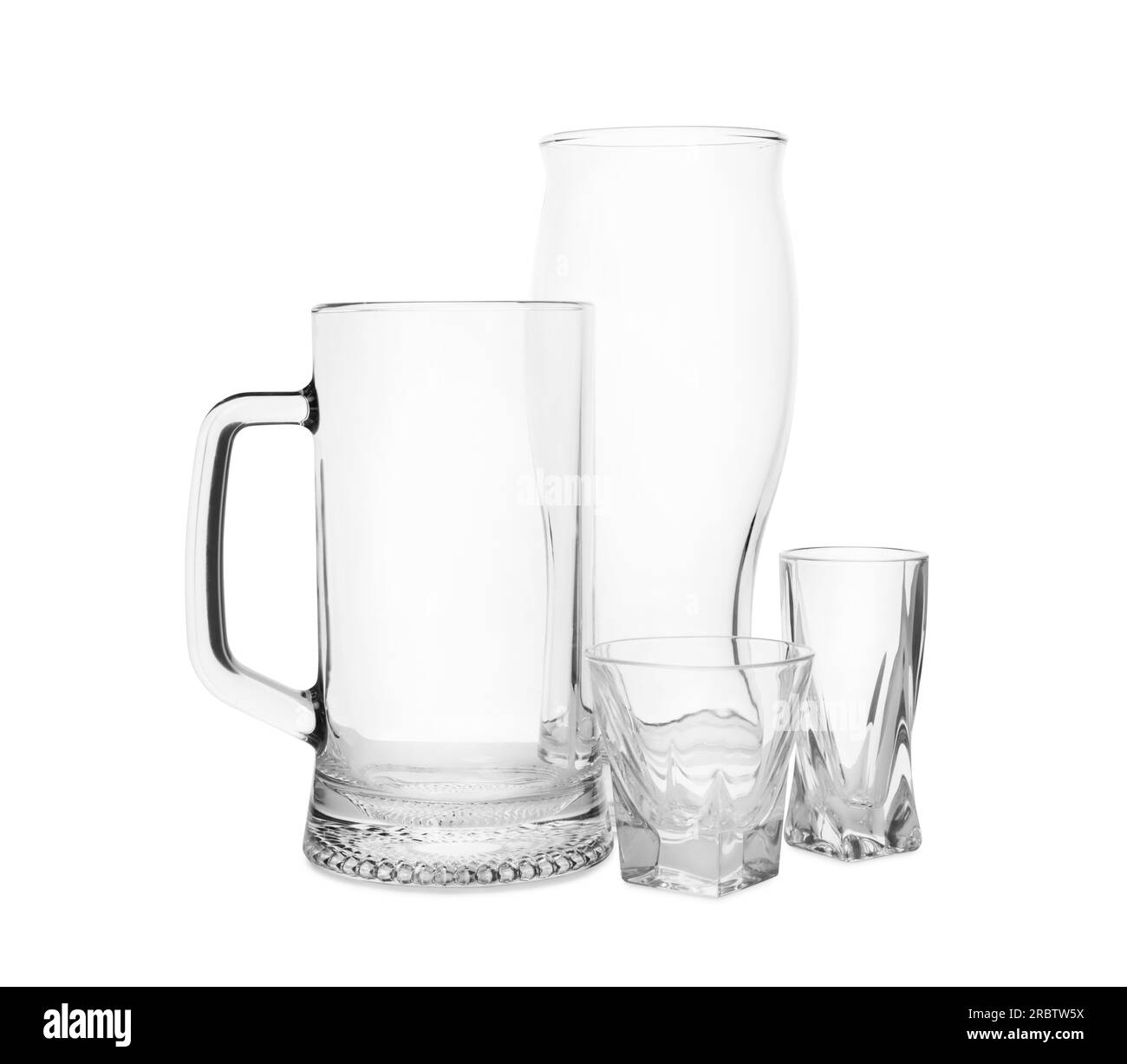 Different elegant empty glasses isolated on white Stock Photo - Alamy