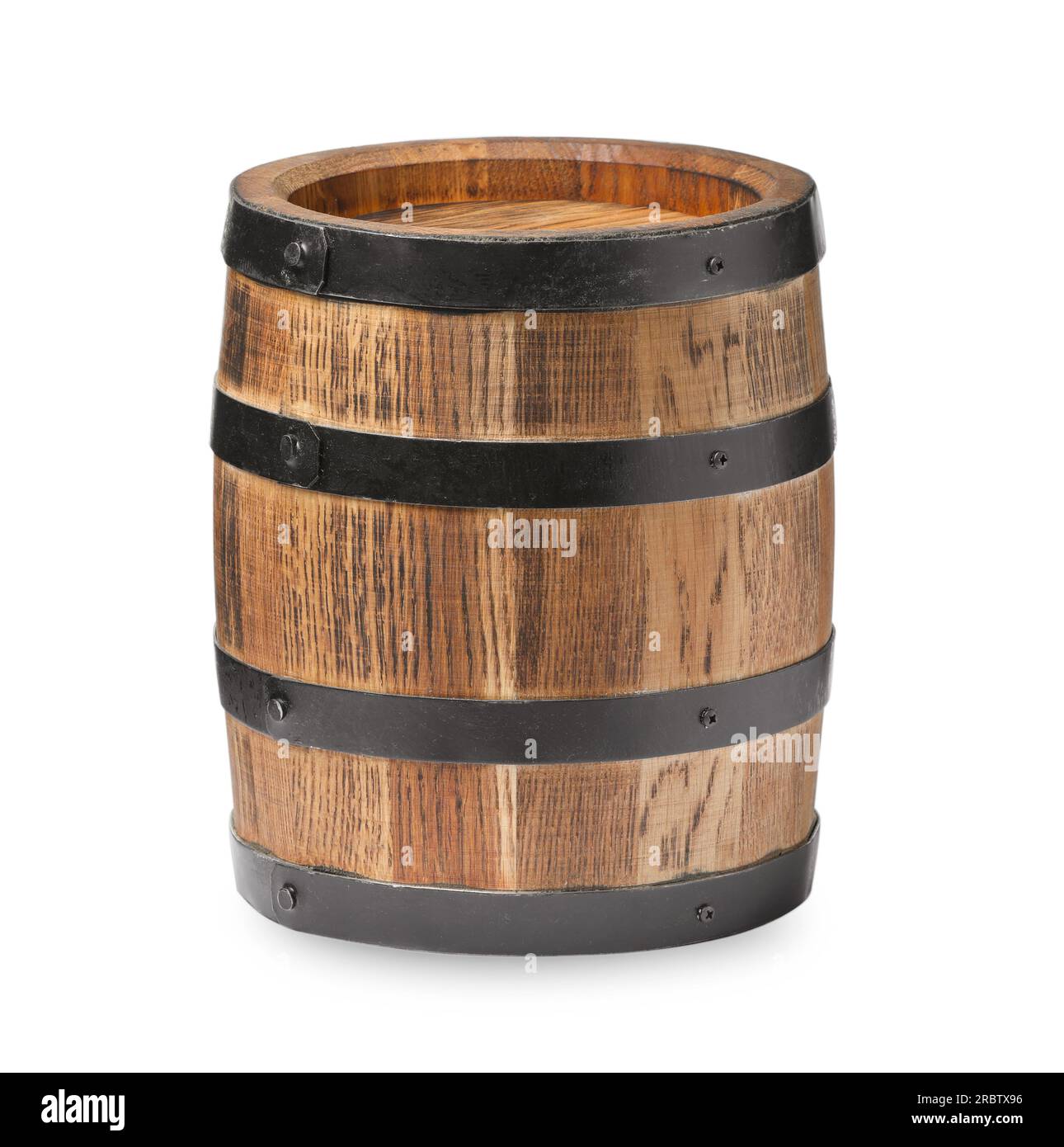 One traditional wooden barrel isolated on white Stock Photo - Alamy
