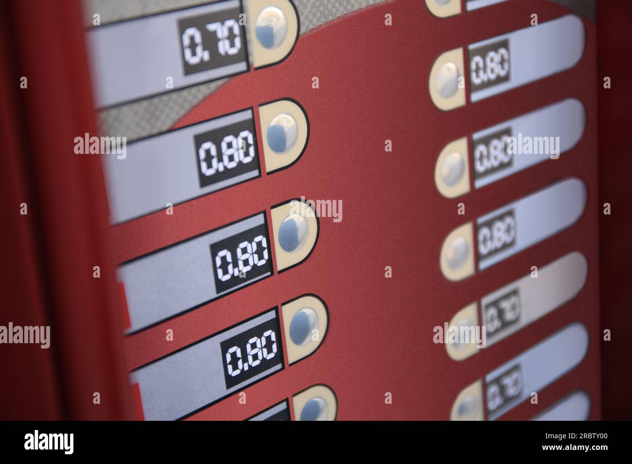Coffee vending machine, closeup. Menu with different drinks and buttons ...