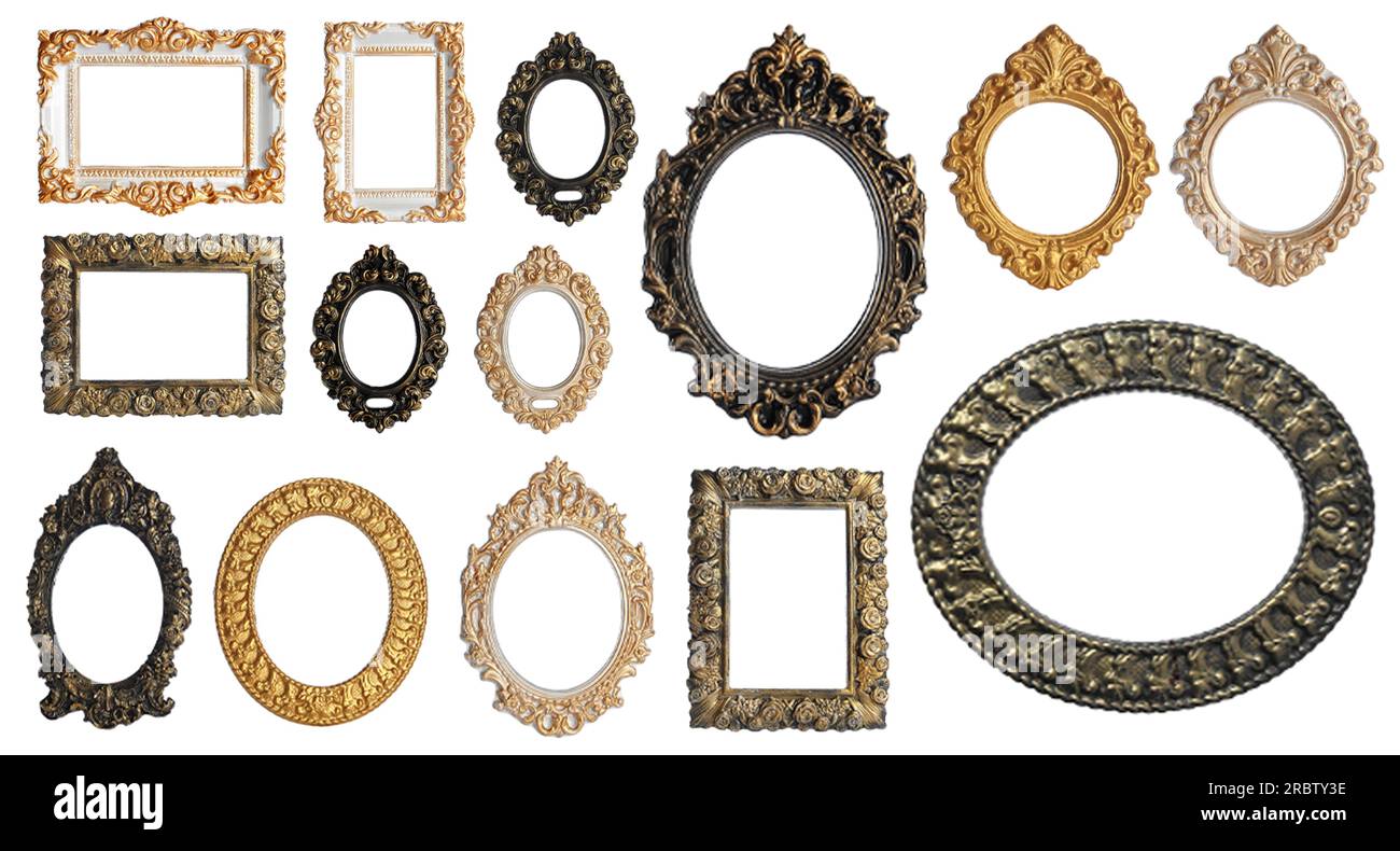 Set of different old fashioned frames on white background Stock Photo - Alamy
