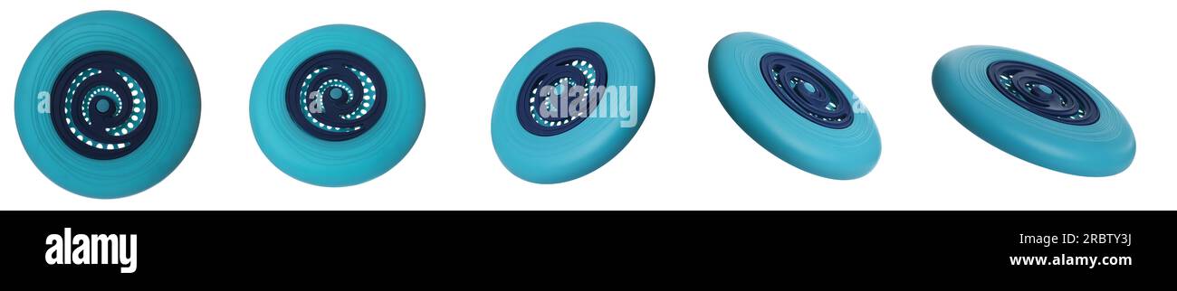Set of blue frisbee on white background, different views Stock Photo - Alamy