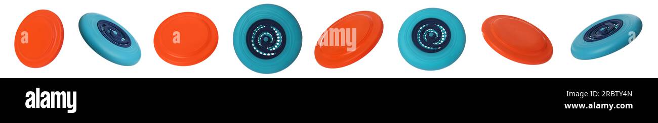 Set of colorful frisbees on white background Stock Photo - Alamy