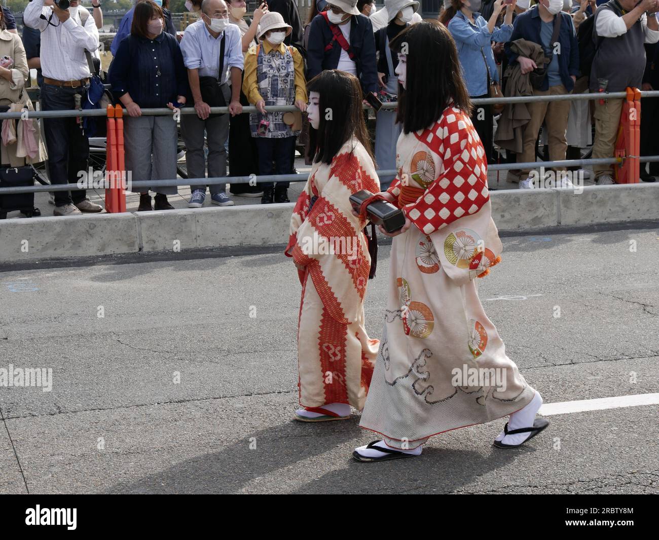 Two japanese maiden in costume for historical parade. Festival of Ages ...