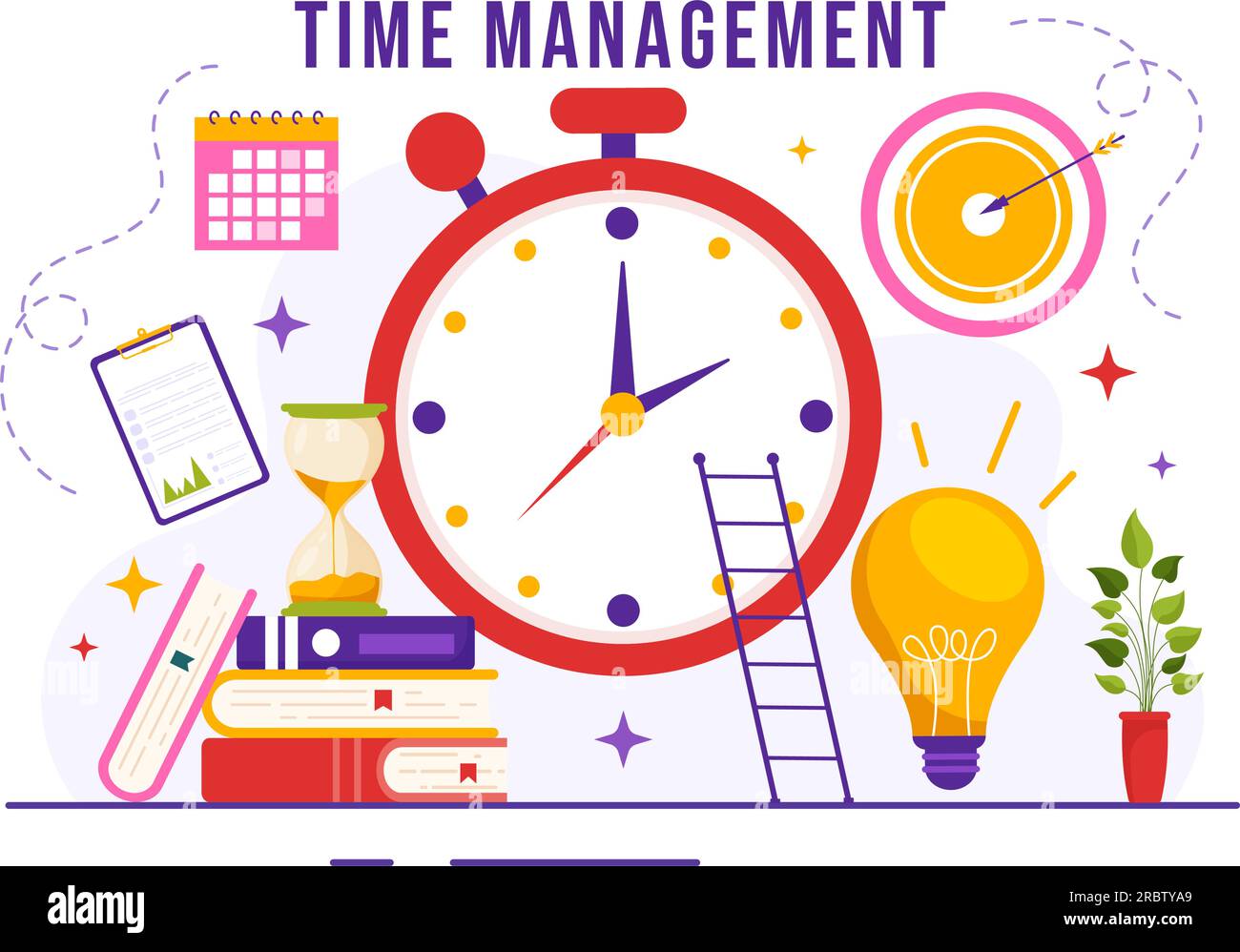 Time Management Vector Illustration with Clock Controls and Tasks Planning Training Activities ...