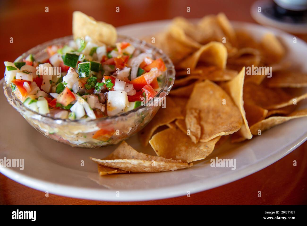 Freshly made conch ceviche withfresh fried chips Stock Photo - Alamy