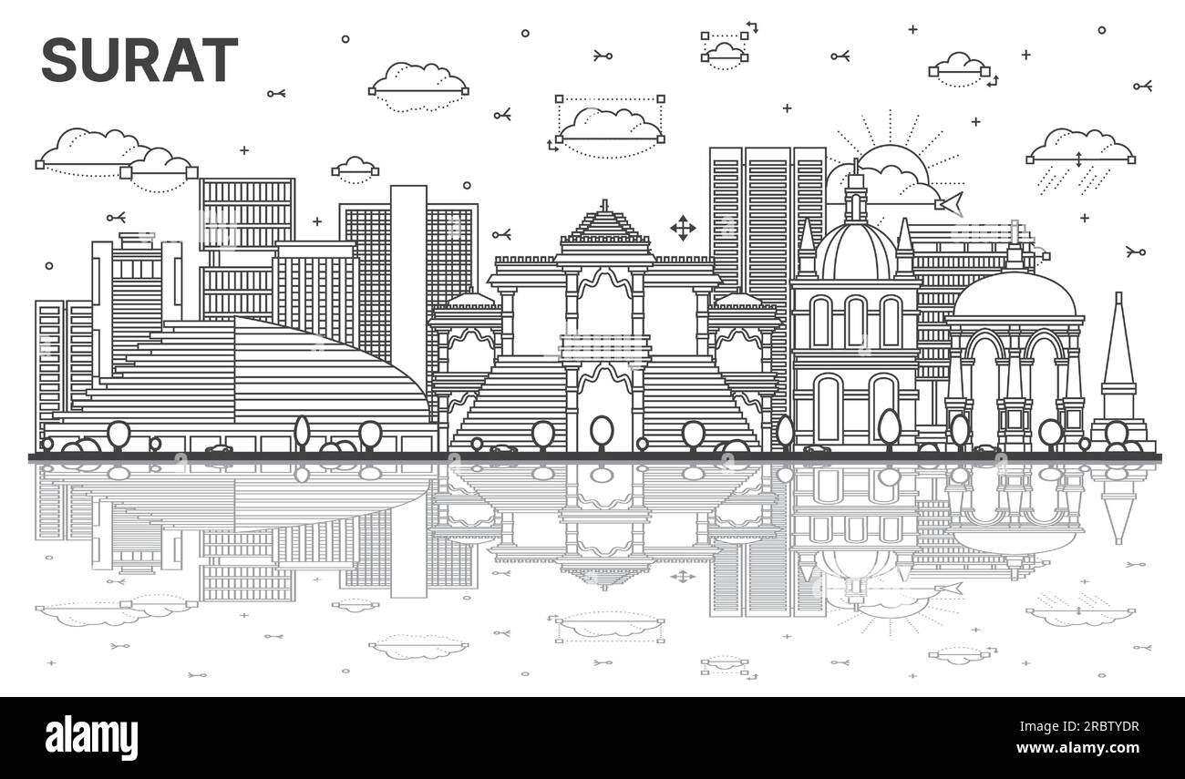 Outline Surat India City Skyline with Modern, Historic Buildings and ...