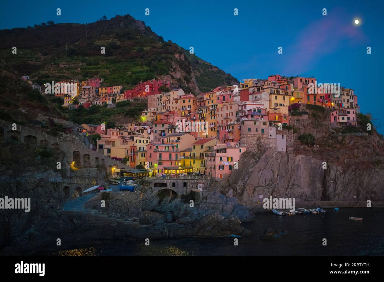 Cinque Terre, Italy - night view of the colorful pastel houses in ...