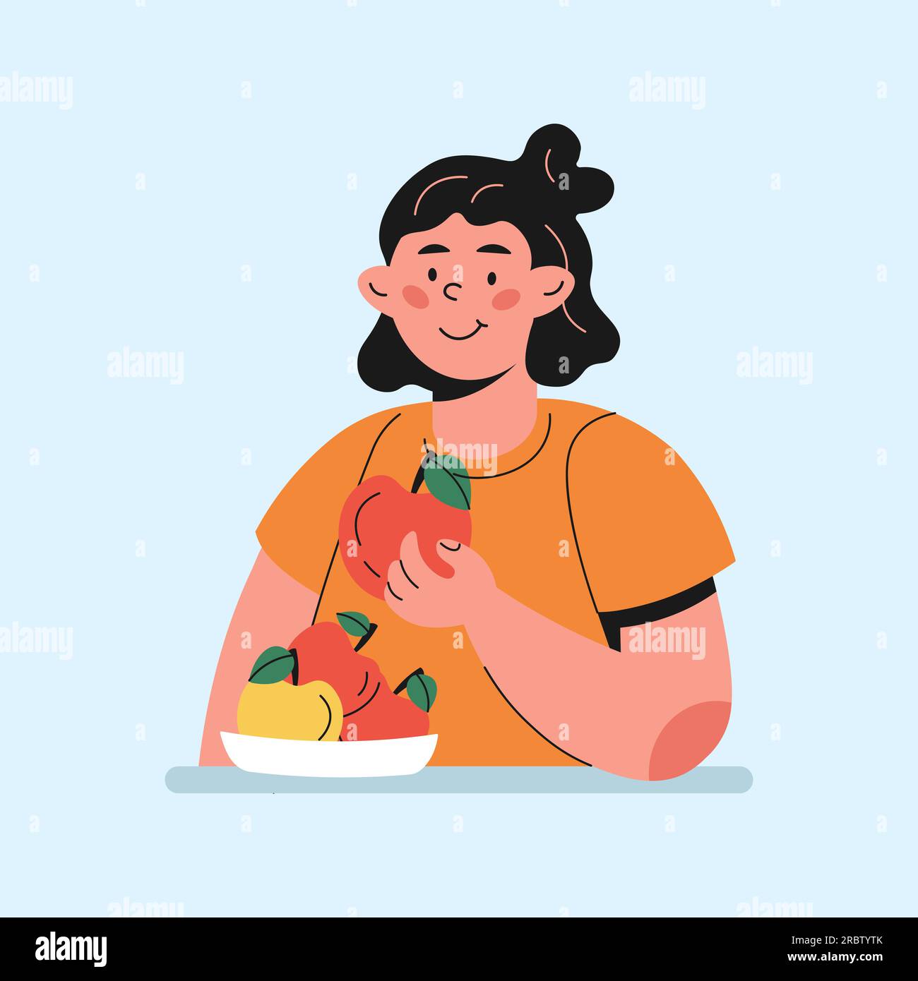 girl eating apple character in cartoon style Stock Vector Image & Art ...
