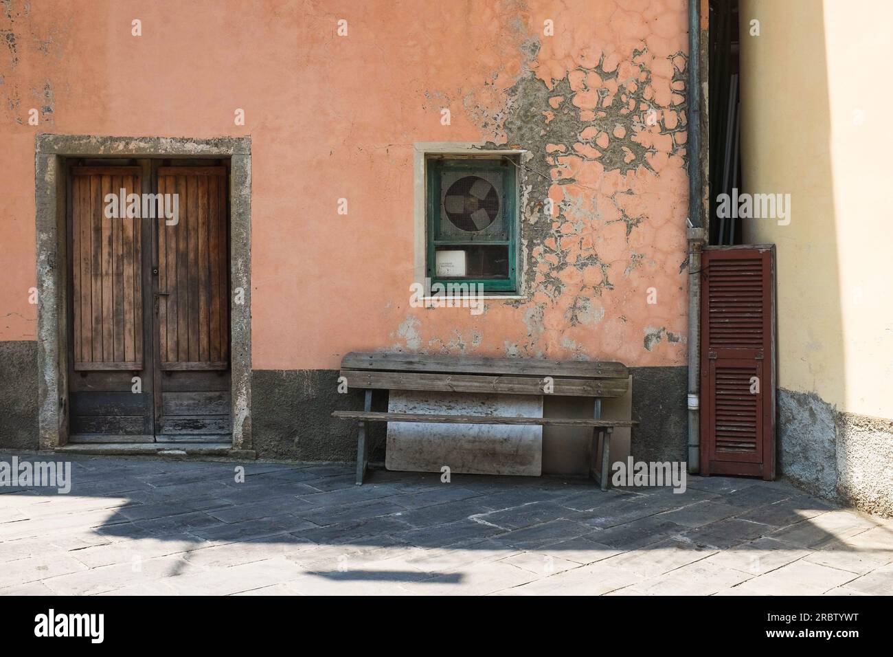 Cinque Terre, Italy - house exterior in a state of disrepair. Wall with ...