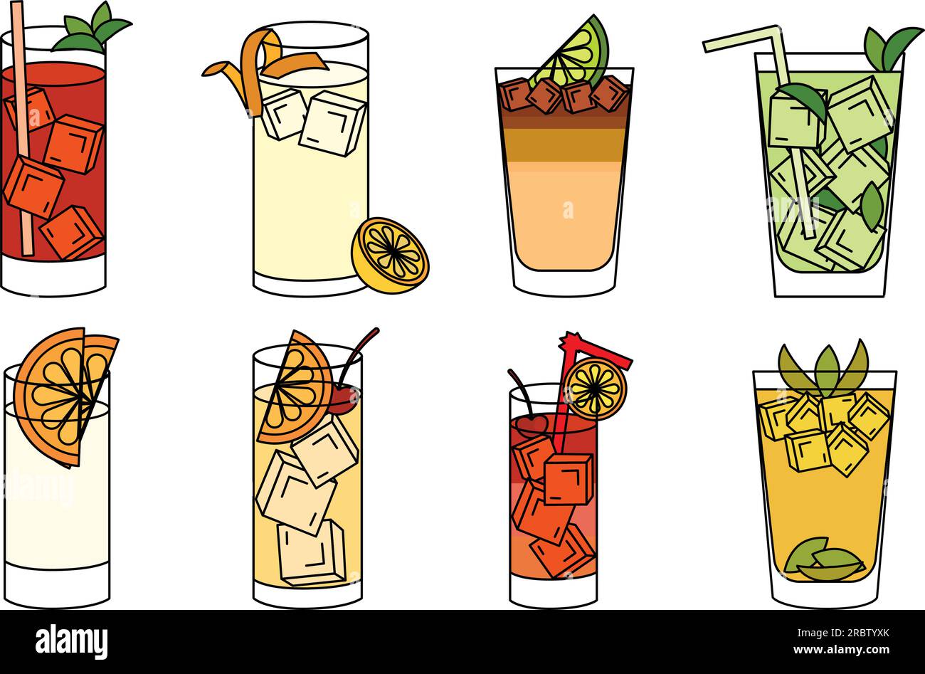 Set of colored tropical cocktail sketch icons Vector Stock Vector Image ...