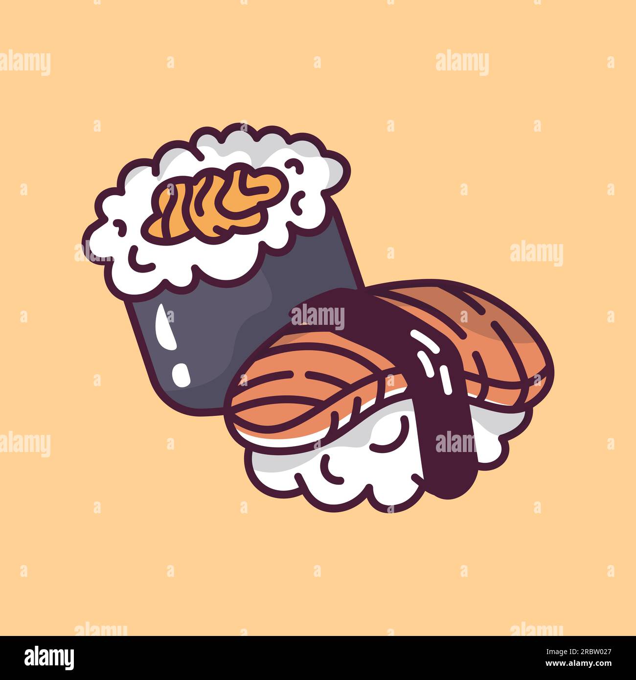 Vector illustration of cartoon sushi rolls with fish and meat hi-res ...