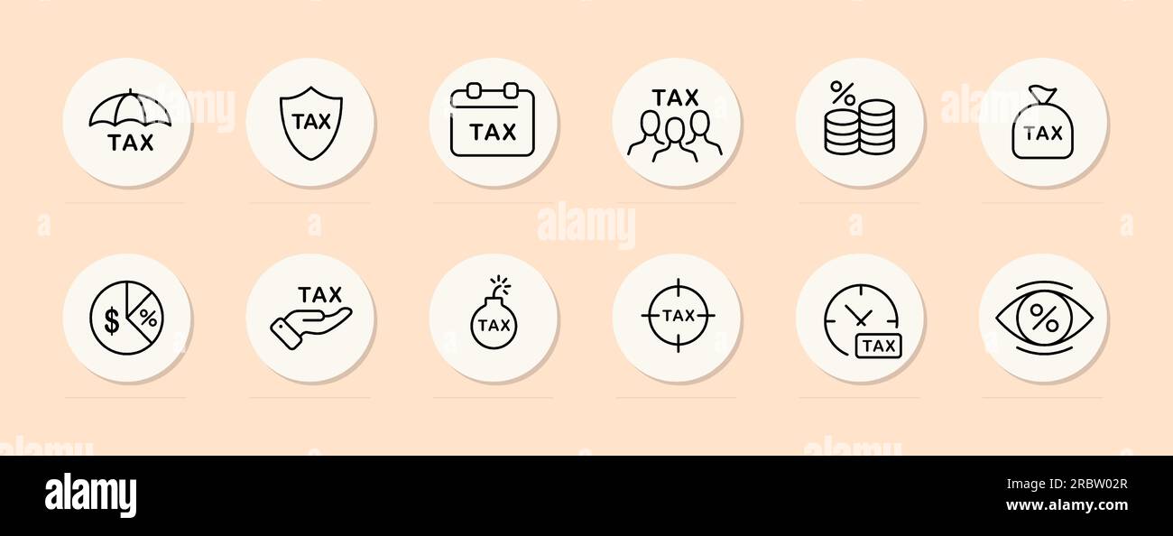 Taxes line icon. Money, finance, savings, pie chart, lawyer, economics ...