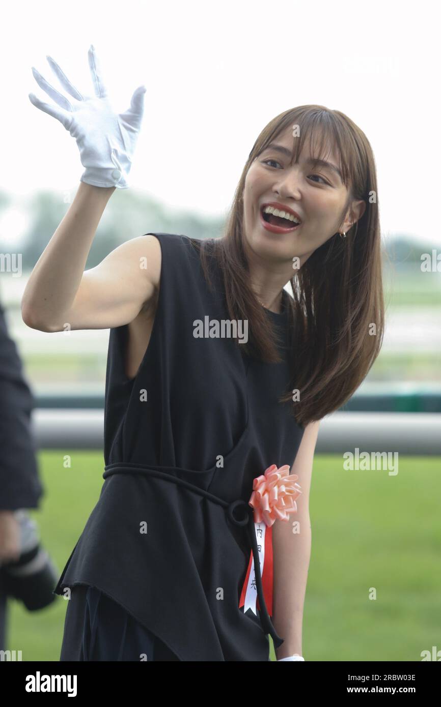 Presenter Rio Uchida is seen during the Procyon Stakes at at Chukyo ...