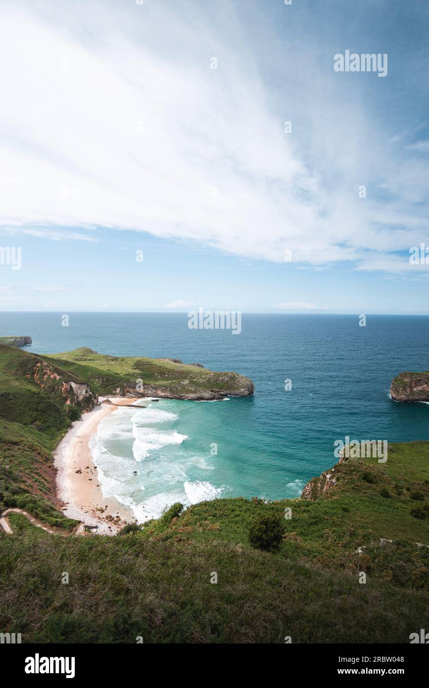 Landscape of La Ballota beach in the green Asturian Cantabrian coast ...