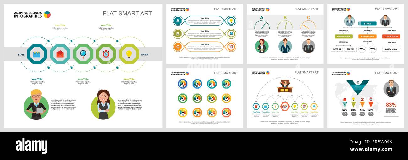 Colorful planning and marketing concept infographic charts set Stock ...