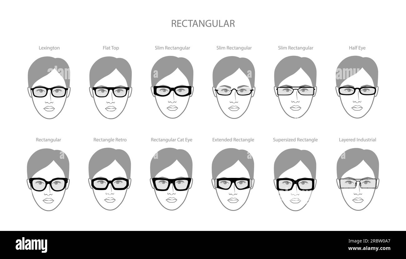 Set of Rectangular frame glasses on women face character fashion ...
