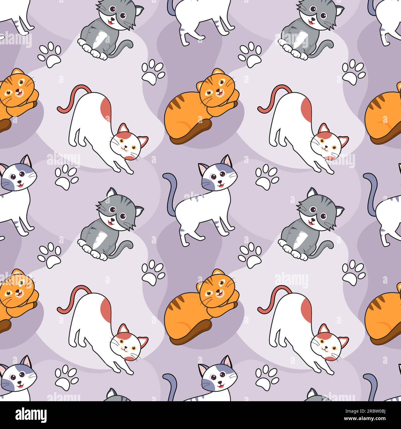 Cats Animals Seamless Pattern Design with Cat Element in Template Hand ...
