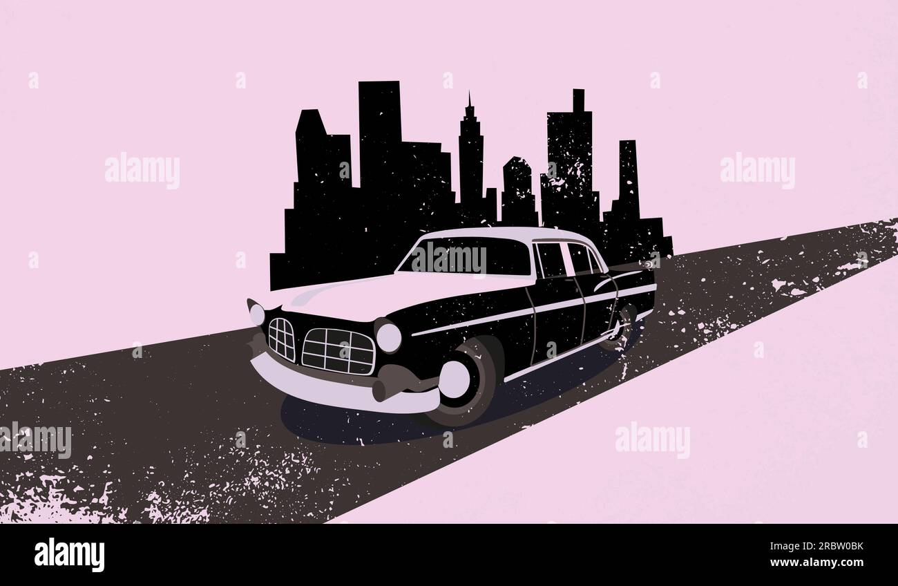 Classic cars on road Stock Vector Images - Alamy