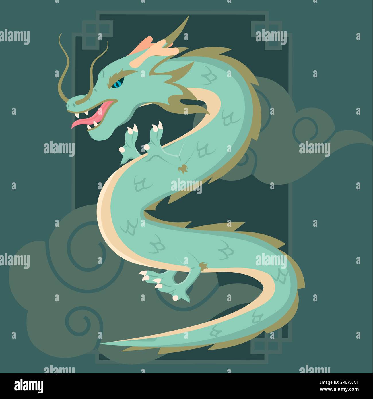 Isolated cute chinese dragon character on asian template Vector Stock ...