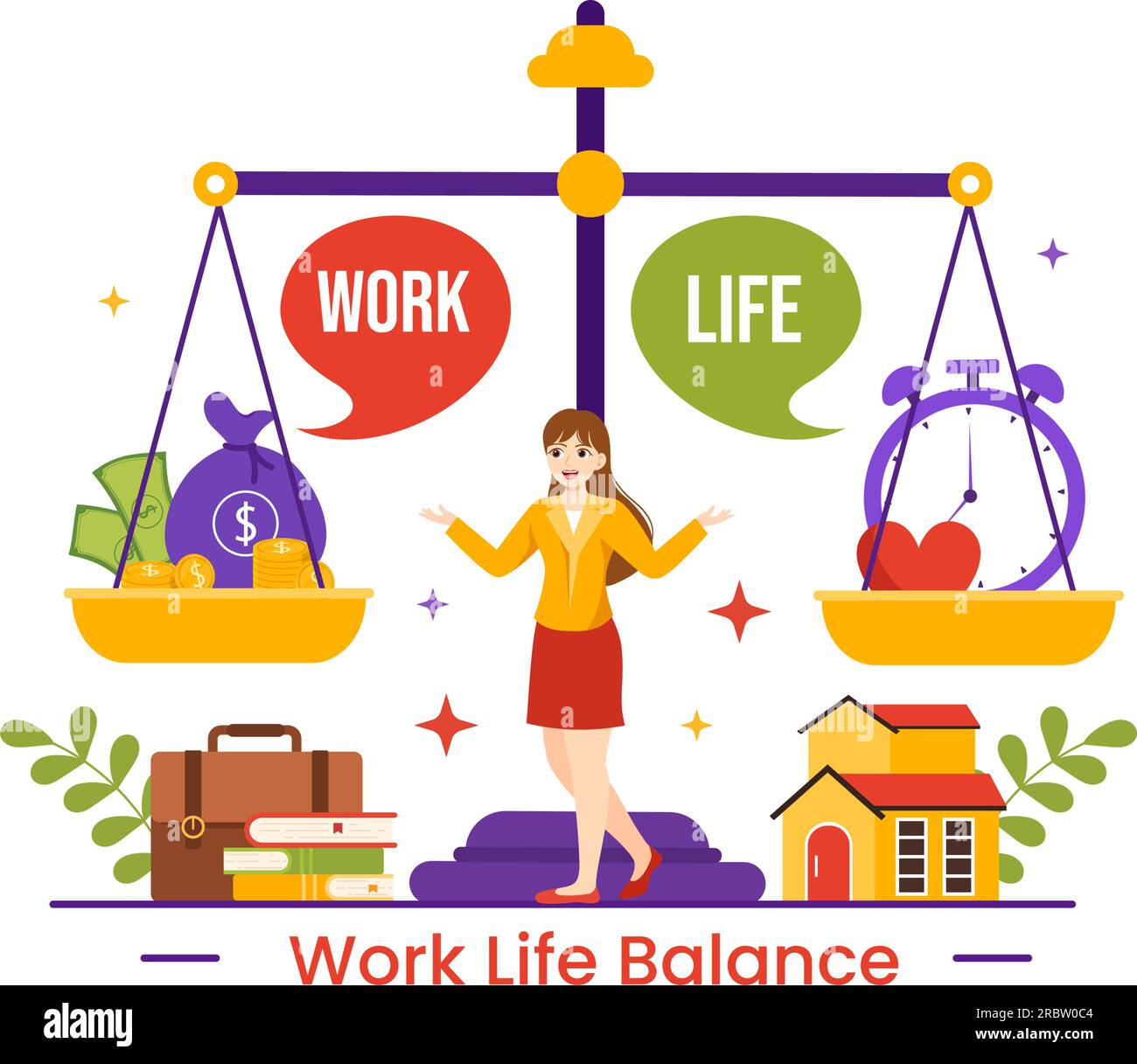 Work Life Balance Vector Illustration of Person Balancing with Job and ...