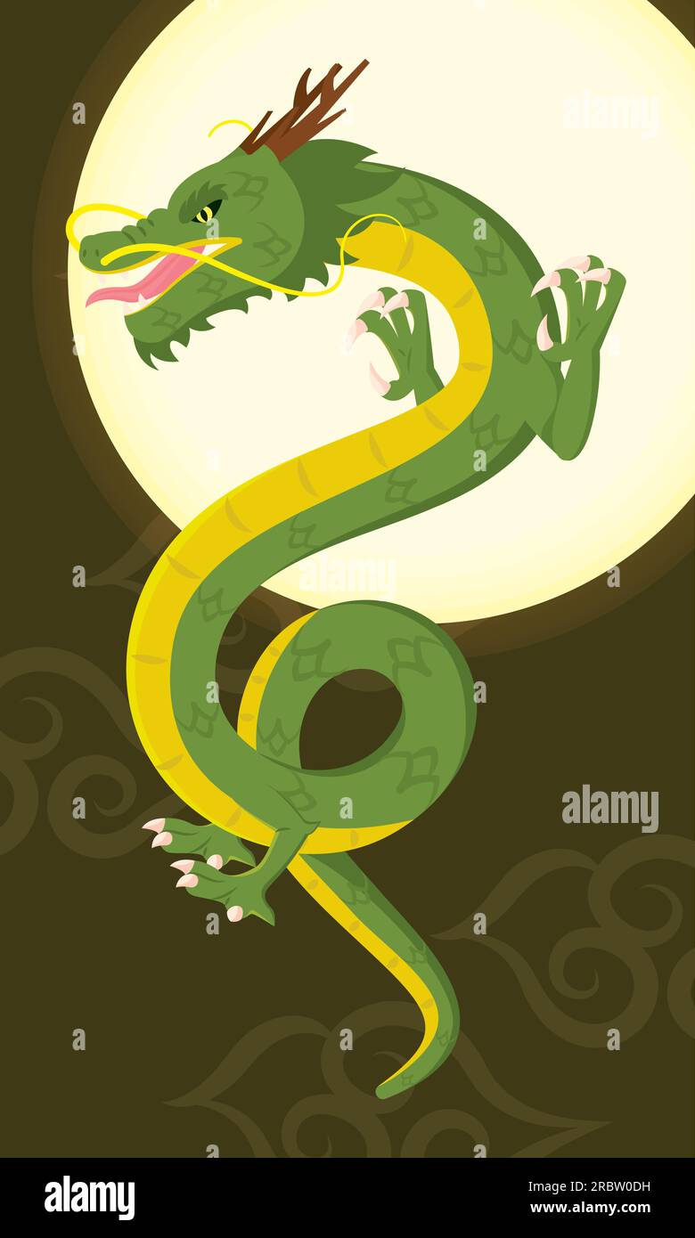 Isolated cute chinese dragon character on asian template Vector Stock ...