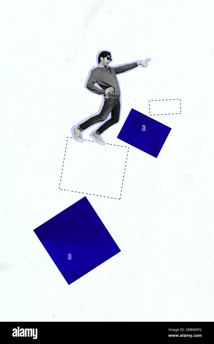 Creative 3d composite picture collage of funny man mocking directing ...