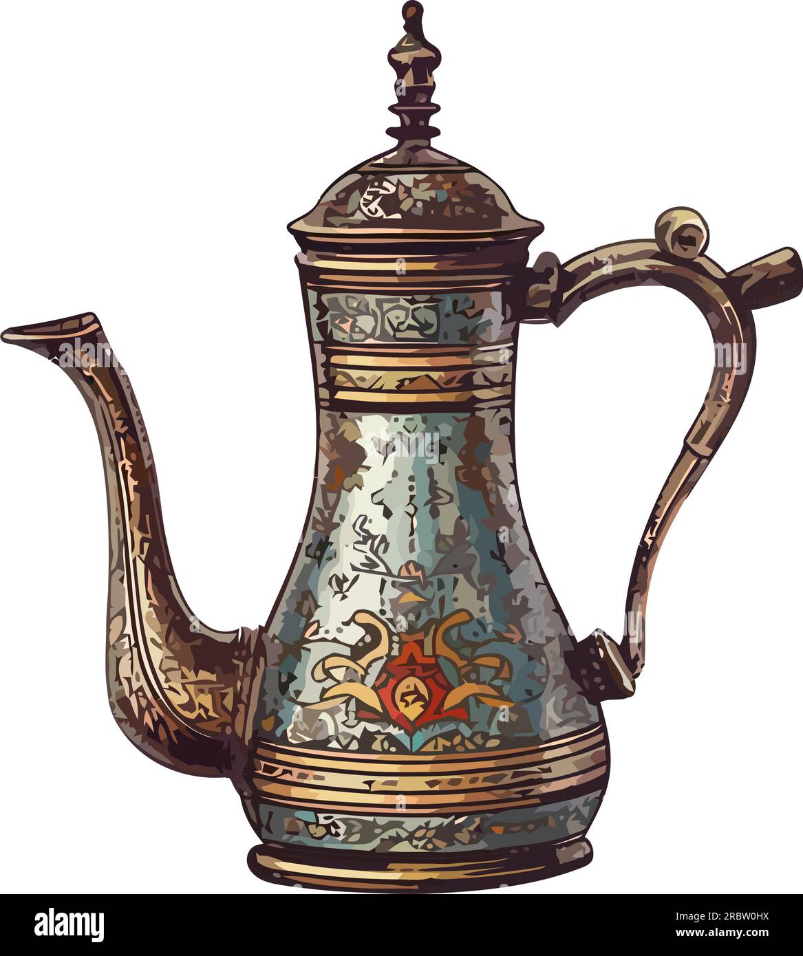 Ancient teapot, ornate handle, Arabic style souvenir Stock Vector Image ...