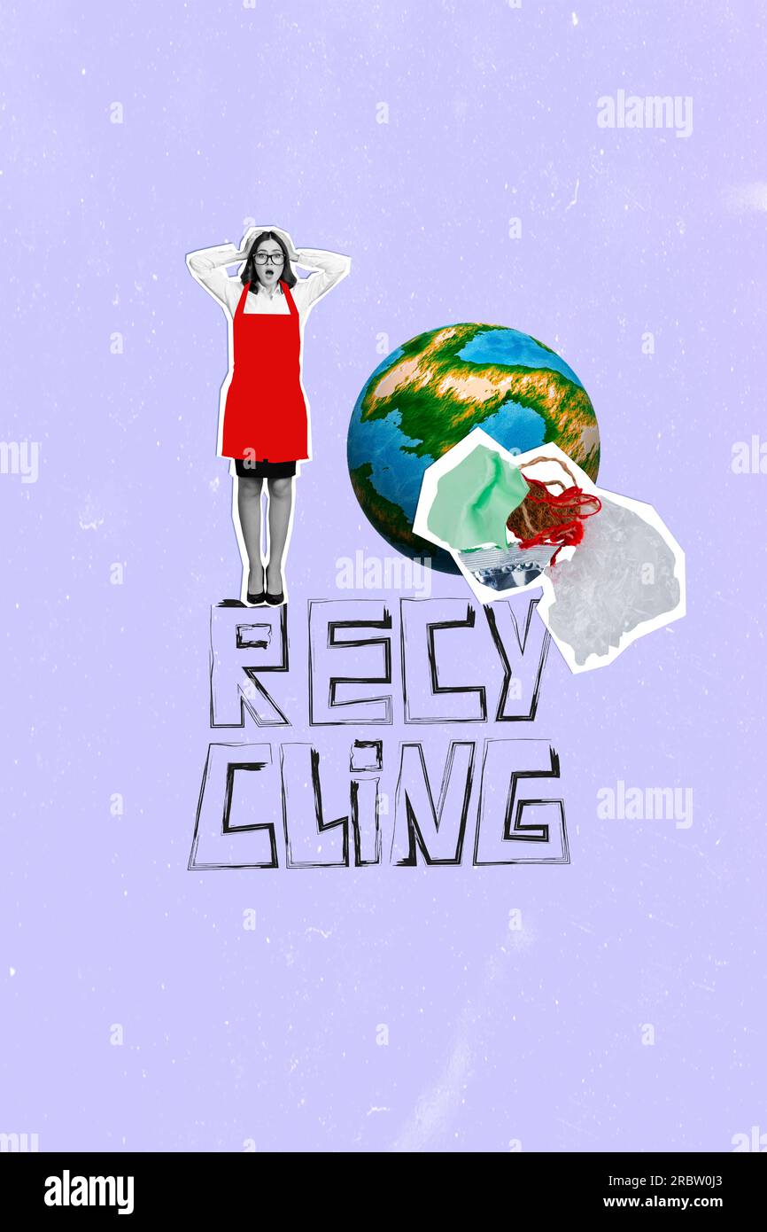 Composite collage picture image of confused shocked young female afraid ...