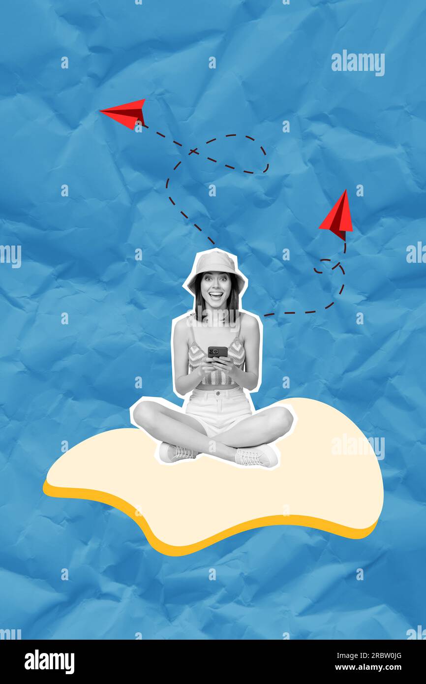 Composite illustration of young girl collage writing new sms ...