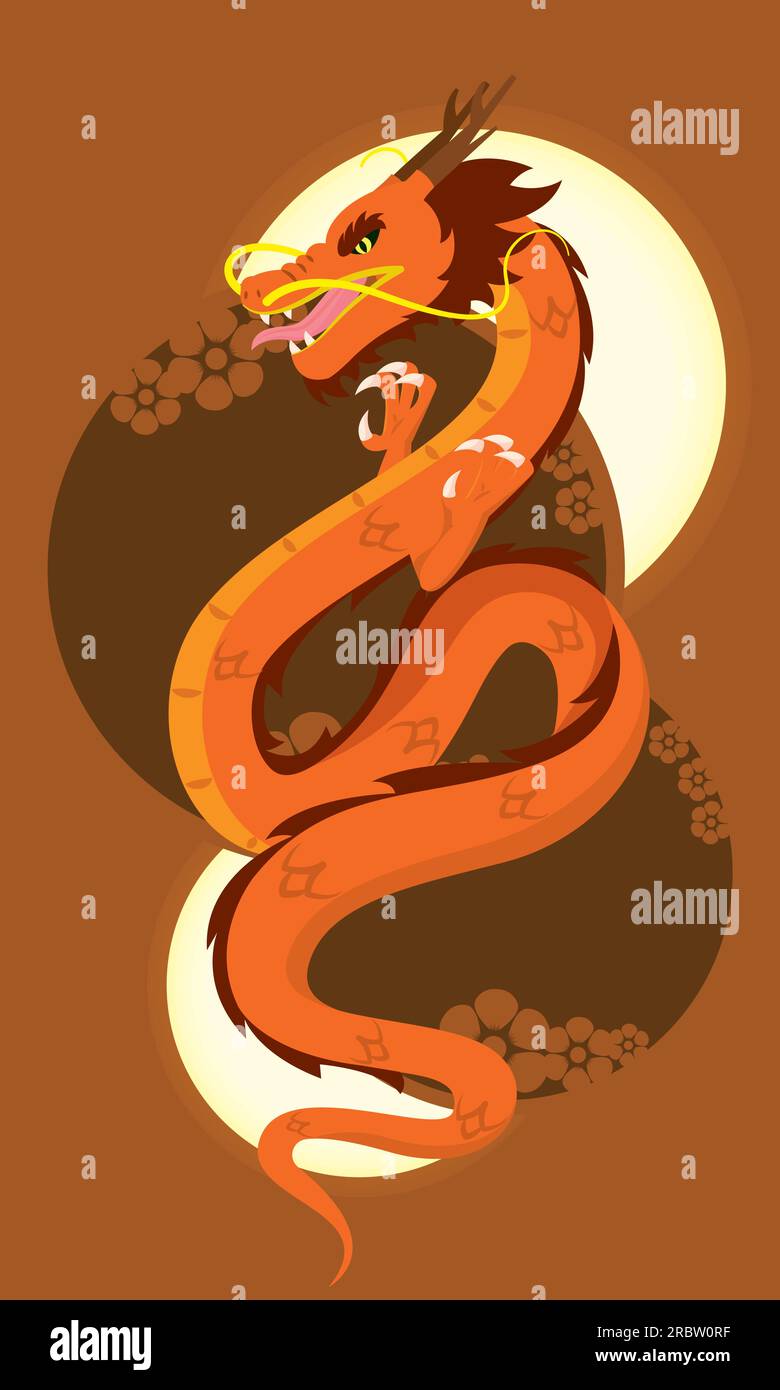 Isolated cute chinese dragon character on asian template Vector Stock ...