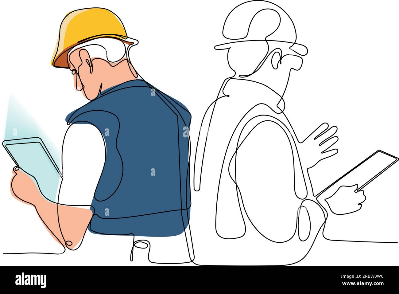 construction manager and engineer working on building site. Vector ...