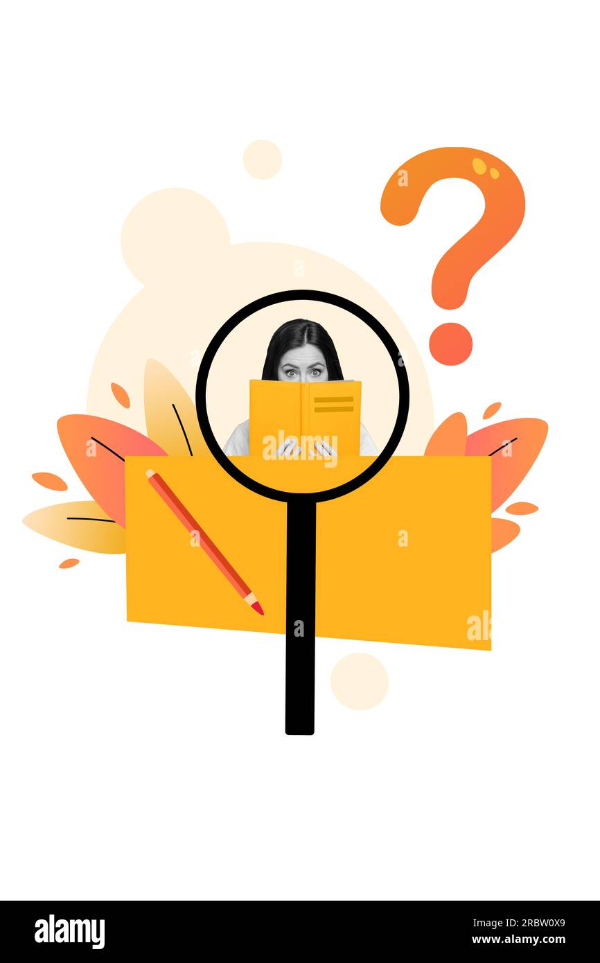 Vertical image collage picture of funky girl hiding her face shy read ...