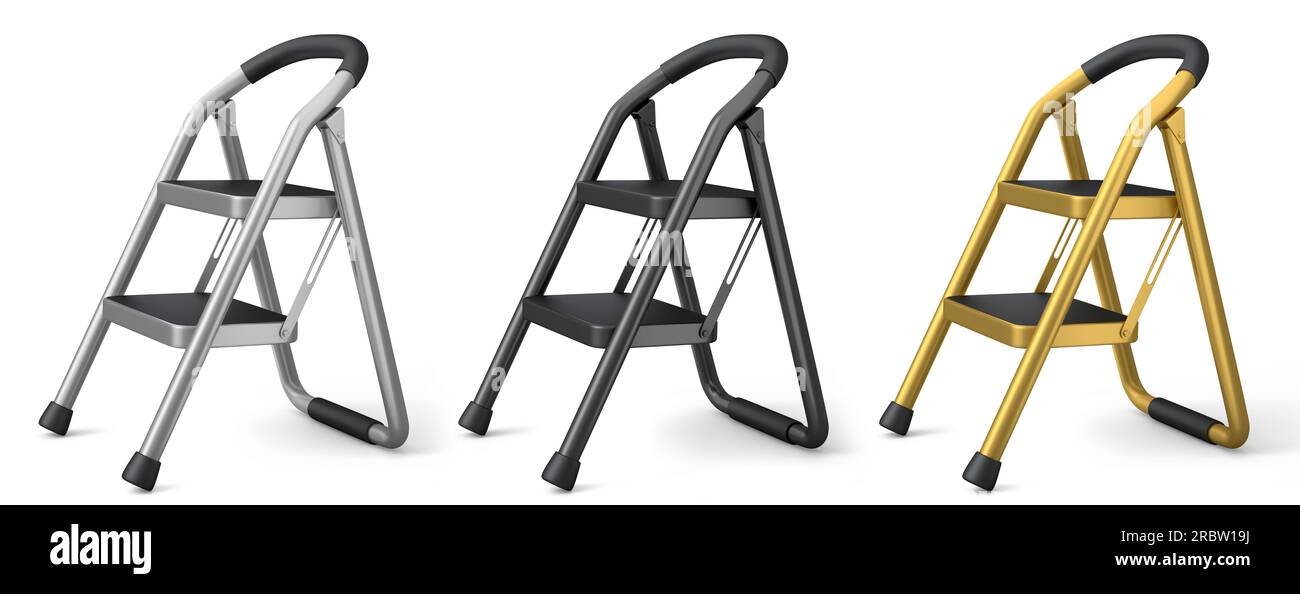Set of metal ladders with steps on white background. 3d render of ...