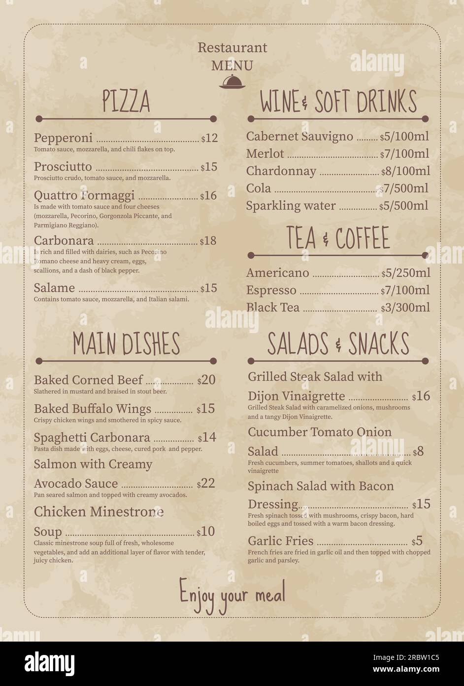 vector image of restaurant menu performed in old style Stock Vector ...