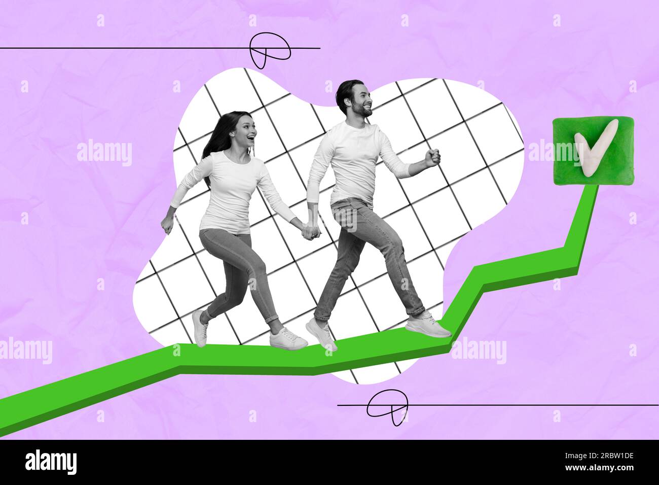 Poster collage artwork of black white gamma excited people climb arrow ...