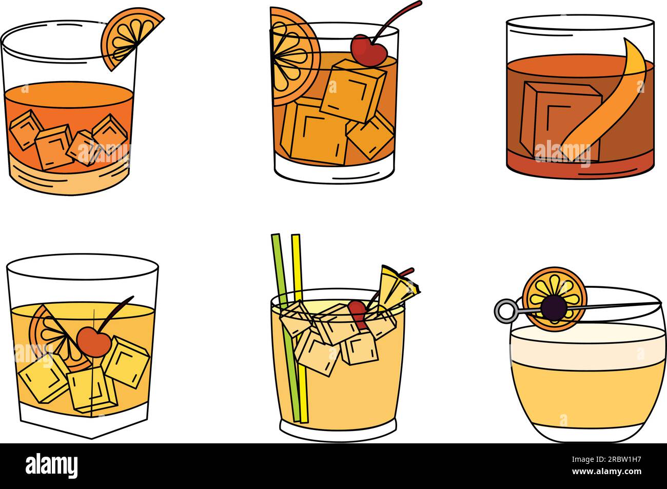 Set of colored tropical cocktail sketch icons Vector Stock Vector Image ...